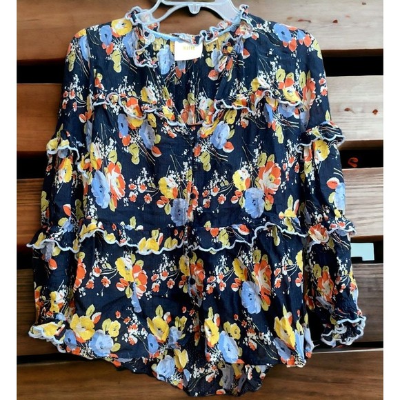 Maeve | Tops | Anthropologie Maeve Xs Black Floral Myra Tiered Blouse ...